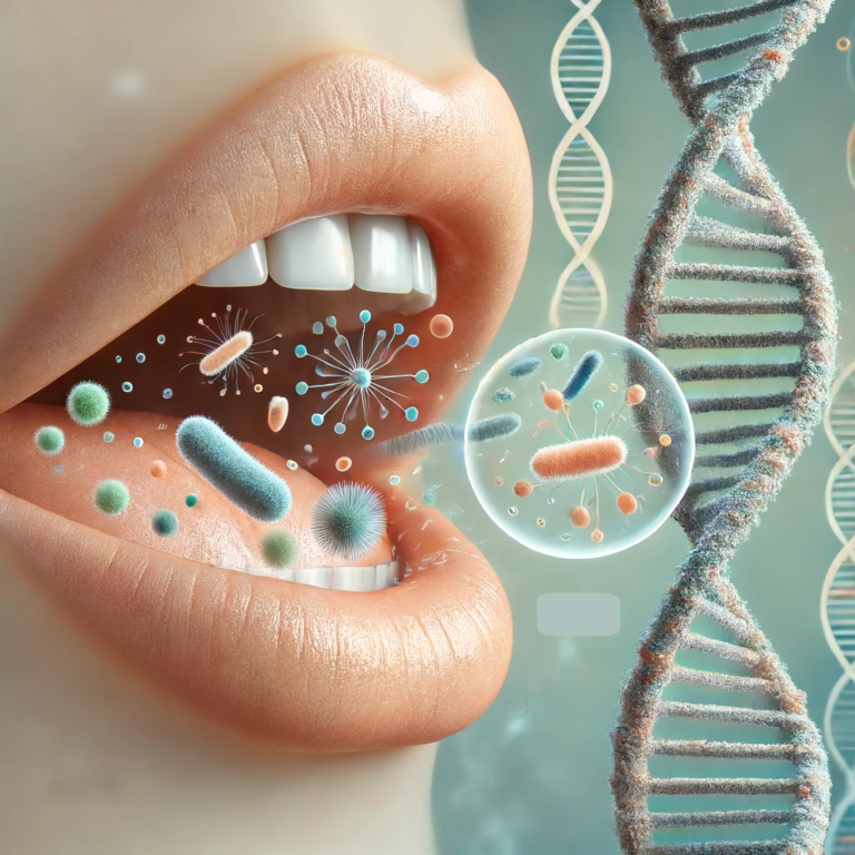 DALL·E 2024-06-13 10.46.30 – An elegant illustration showing the oral microbiome in the saliva ...